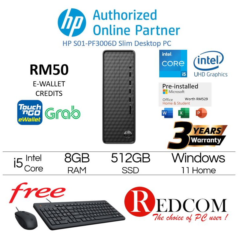 HP S01-PF3006D Slim Desktop PC ( I5-13400, 8GB, 512GB SSD, Intel, W11 ...