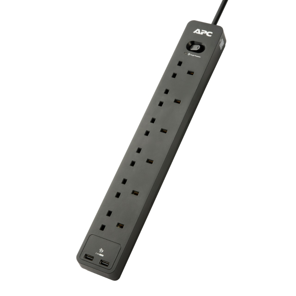 APC PME6B-UK / PME6U2B-UK (2-USB Port) 6 UK Plugs Power Strip Surge ...