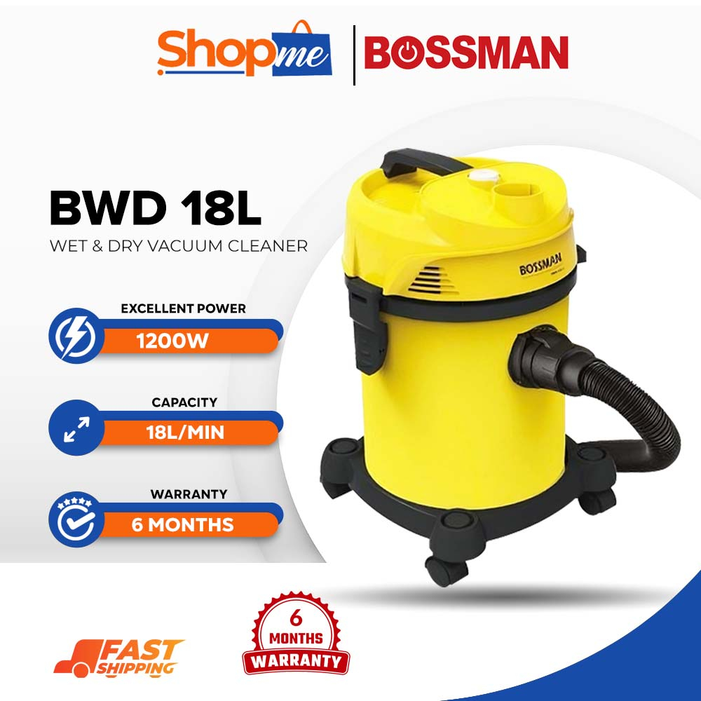 BOSSMAN 3 IN 18 Litre Wet Dry Vacuum Cleaner Wet & Dry Vacum 1500 Watt ...
