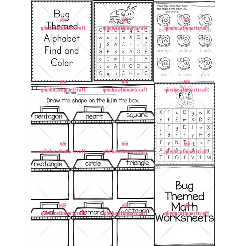 Bug Themed Alphabet Find and Color&Math&Colour&Shape Worksheet PDF ...