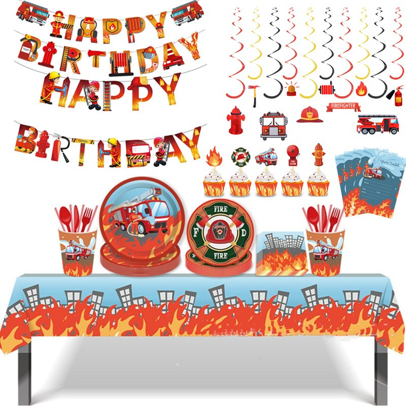 Fireman firefighter bomba fire engine Theme Disposable Tableware Kids ...