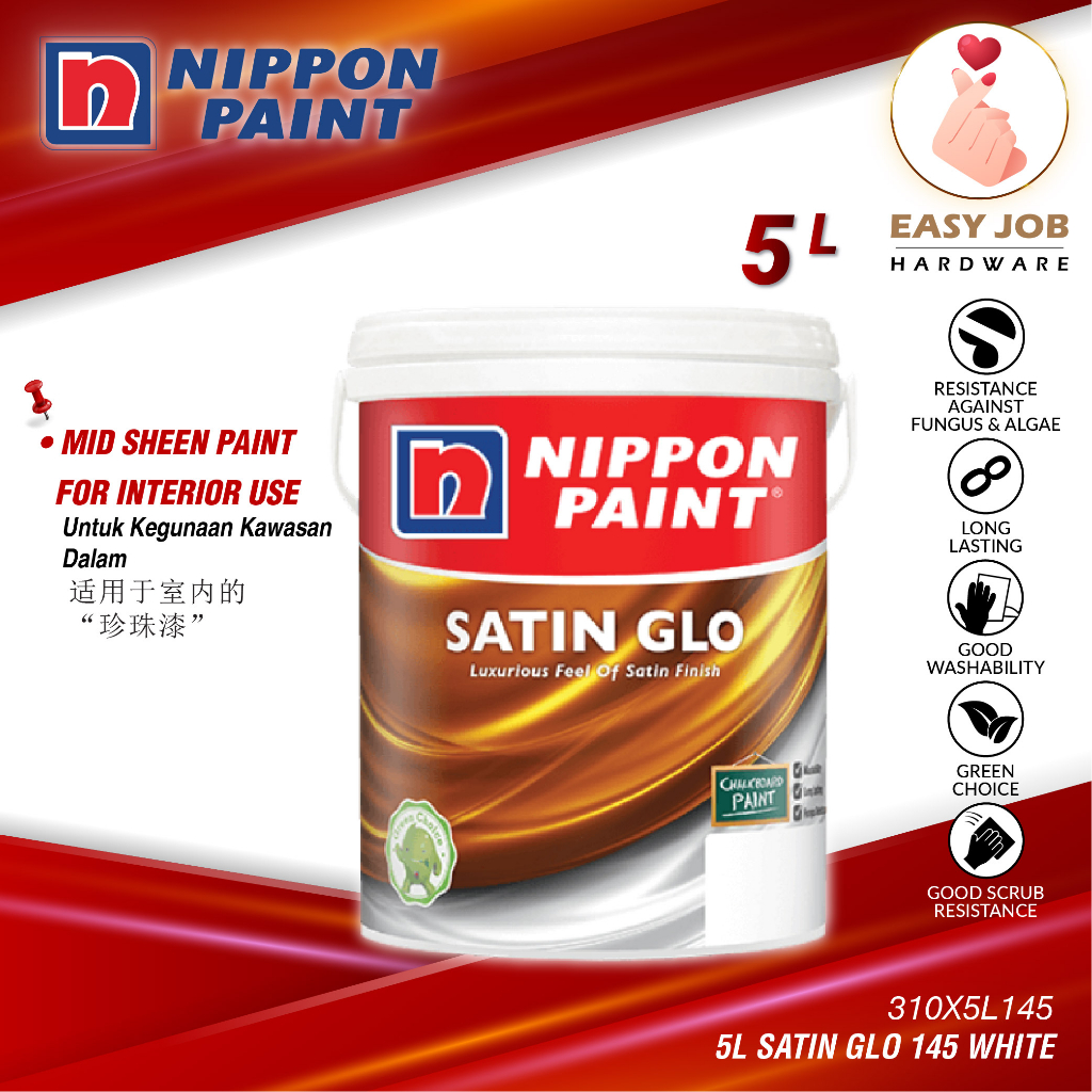 5L Nippon Paint Satin Glo Cat Dlm Rumah Indoor Wall Paint 珍珠漆 | Shopee ...