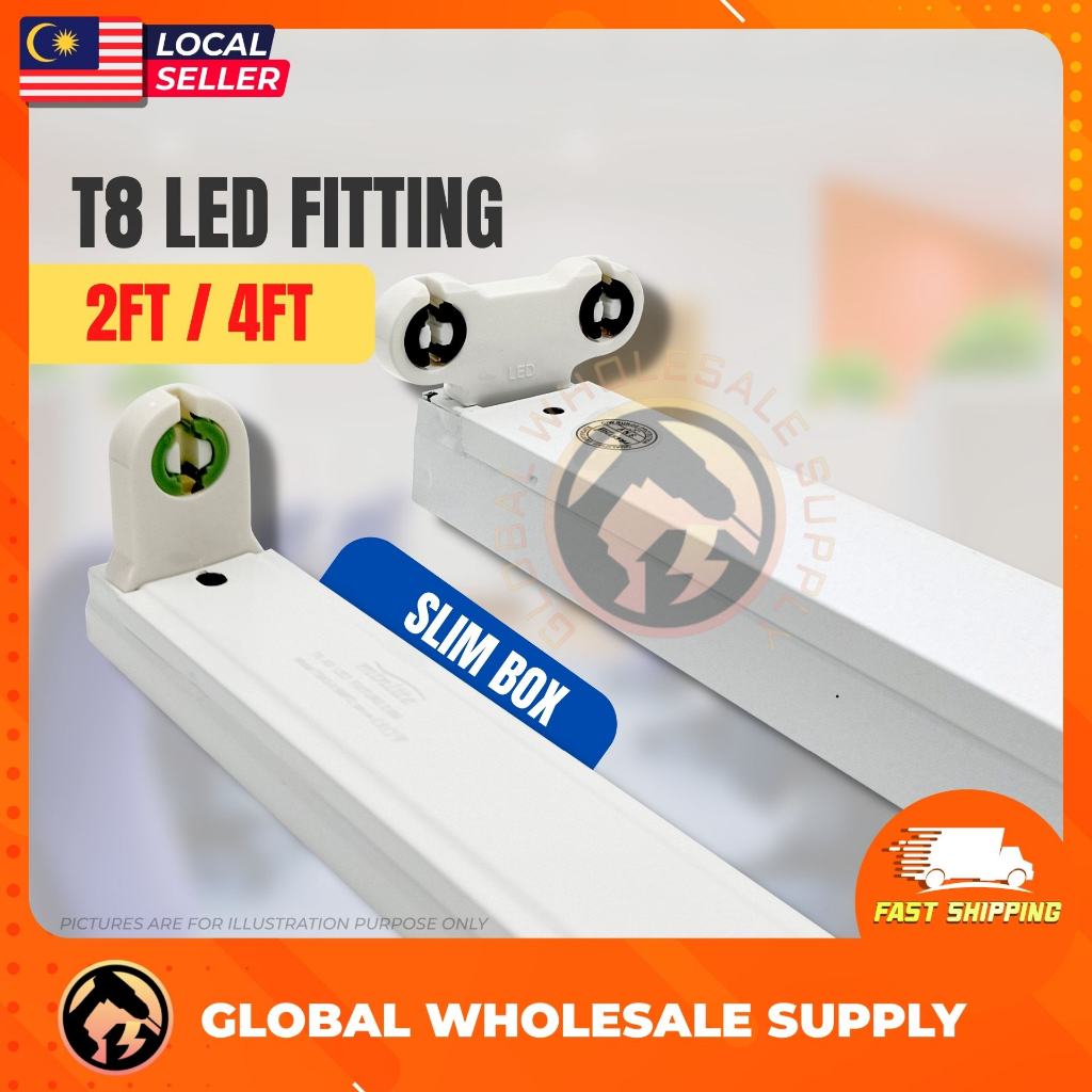 [1PC] SINGLE / DOUBLE T8 2FT / 4FT LED Slim Case Tube Fitting Led ...