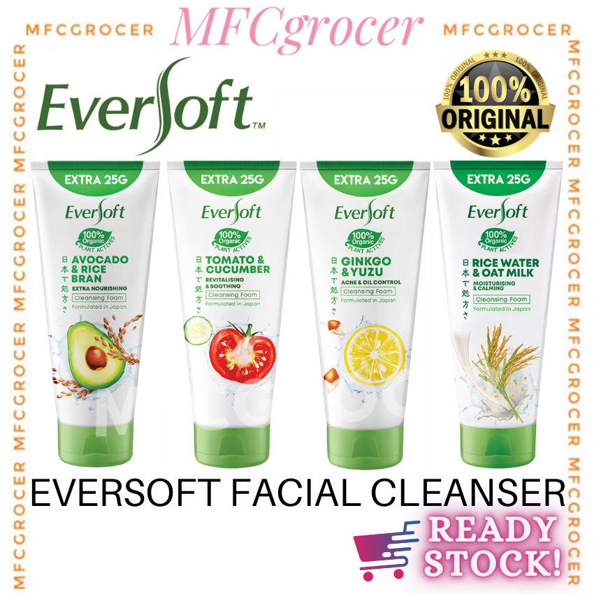Eversoft Facial Cleanser Pencuci Muka (170g + EXTRA 25g )Avocado/Tomato/Ginkgo/Rice Water ...