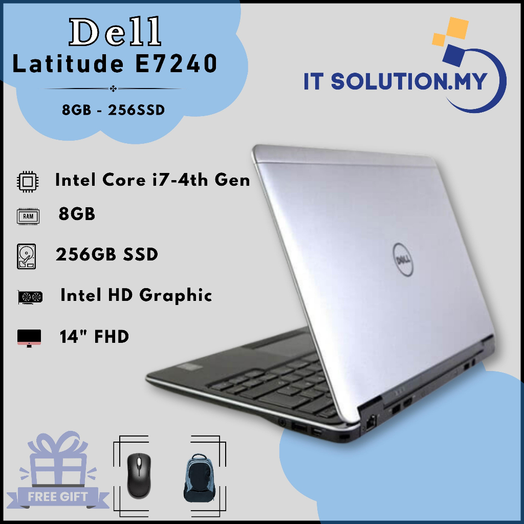 Dell Latitude E7240 14 Laptop (Intel Core i7-4th Gen 8GB-RAM 256GB SSD Integrated Graphics ...