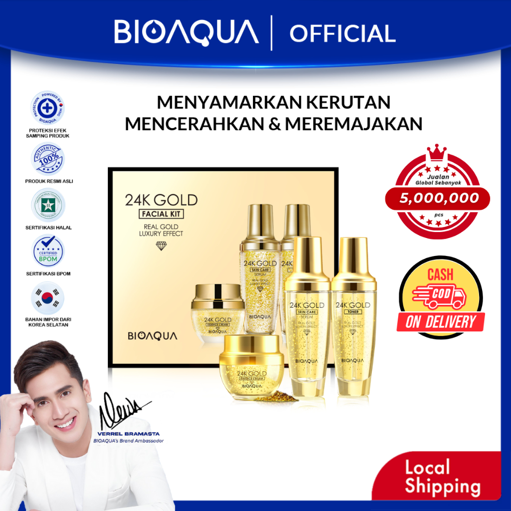 BIOAQUA 24K Gold Anti Aging skincare set serum 100ml cream 50g toner ...
