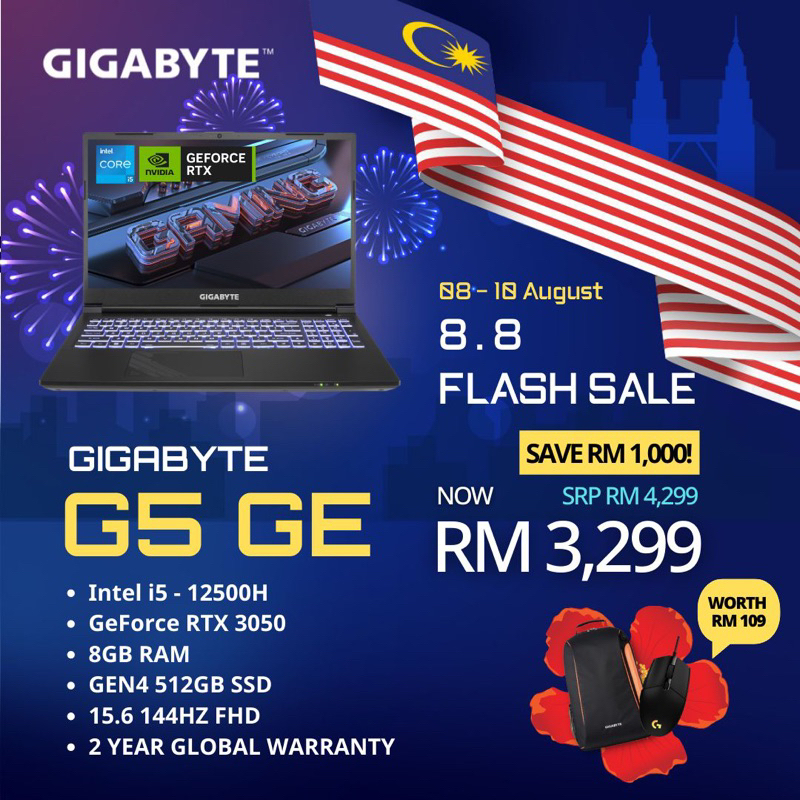 GIGABYTE G5 GE GAMING LAPTOP - BLACK ( I5-12500H 8GD4 512SSD / RTX3050 ...