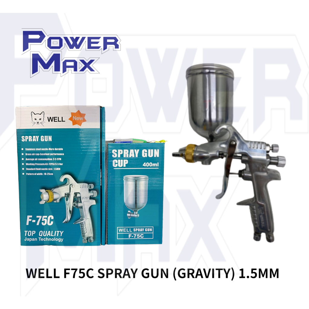 WELL F75C SPRAY GUN (GRAVITY) 1.5MM - FOC 20PF COUPLER | Shopee Malaysia