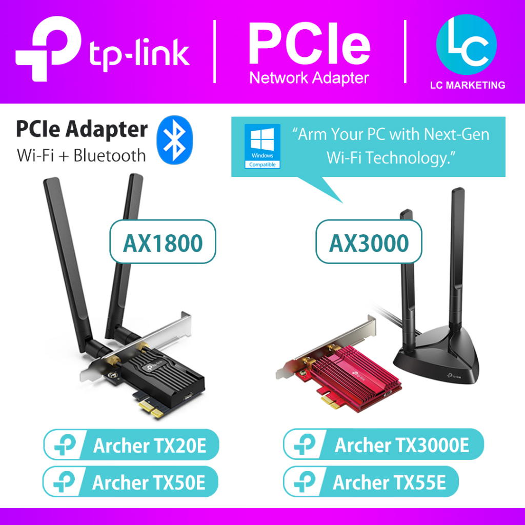 TP-Link Archer TX20E │ TX55E │ TX3000E AX1800 AX3000 Wifi 6 & Bluetooth ...