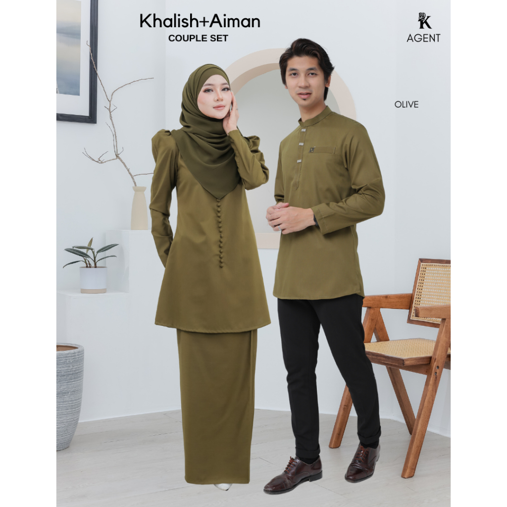 COUPLE SET KURUNG MODEN KHALISH DAN KURTA AIMAN COLOUR OLIVE BY KASMIZA ...