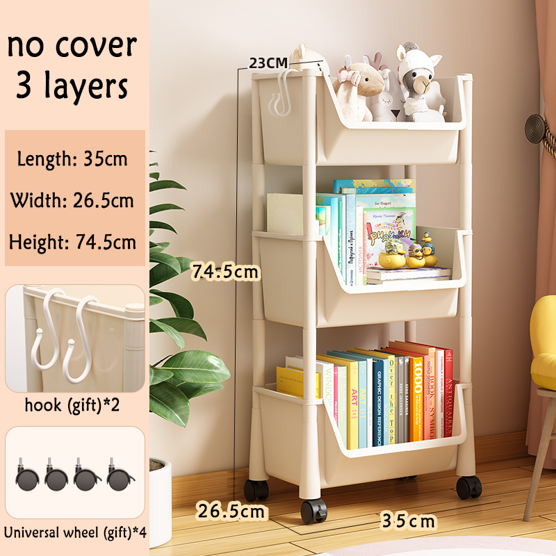 Multi-Layer Storage Rack With Wheels Movable Book Shelf Rack Household ...
