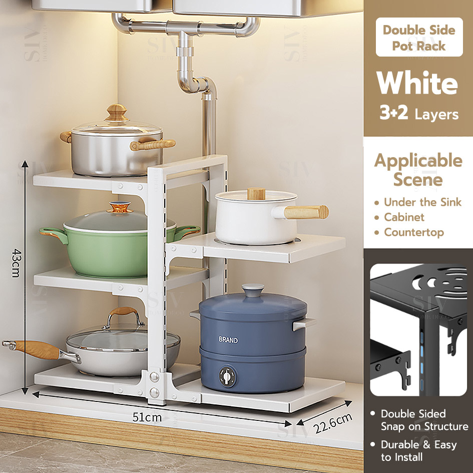 SIV 2-5 Tiers Adjustable Pot and Pan Rack Organizer Rak Bawah Sinki ...