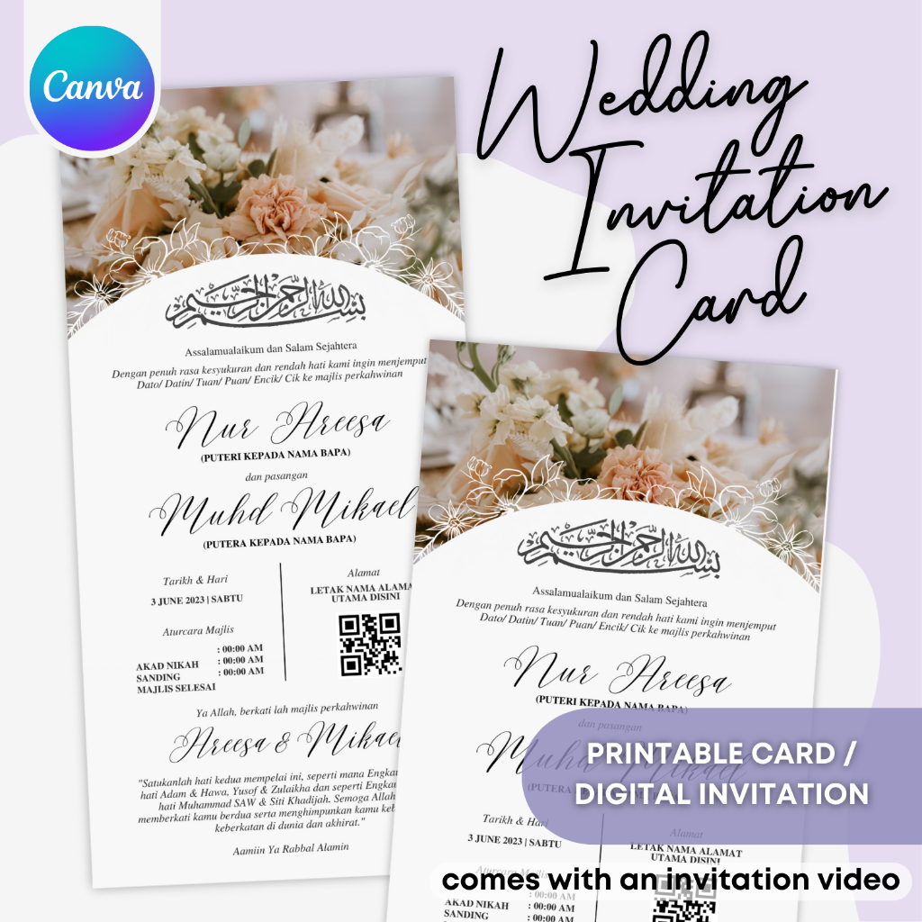 Wedding Invitation Card Template | Canva | Kad Jemputan Kahwin | Photo ...