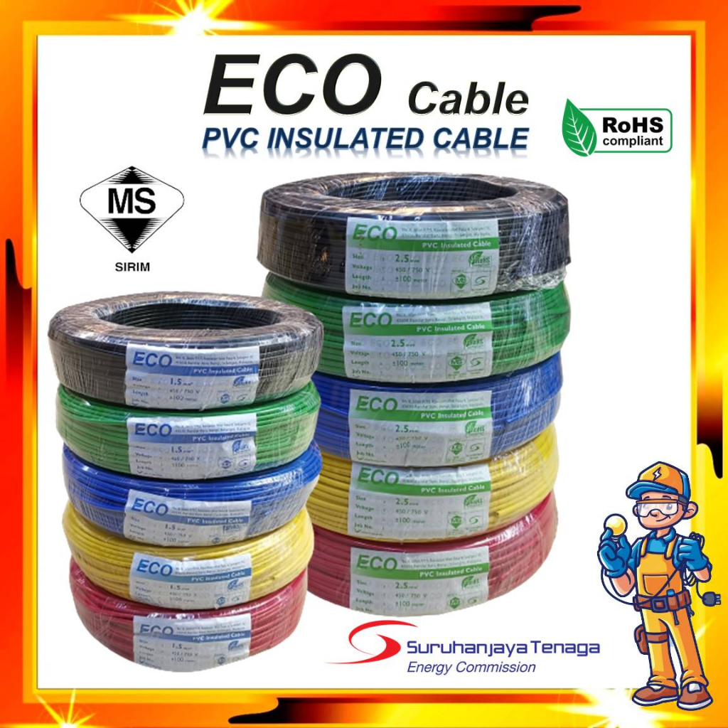 [SIRIM APPROVED] 100Meter +- ECO Cable PVC Insulated Cable 1.50mm ~ 2.50mm ELECTRIC PVC CABLE ...