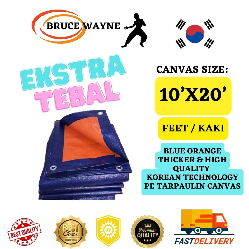 EKSTRA TEBAL 10'X20' Blue Orange Tarpaulin Waterproof Canvas Canopy ...