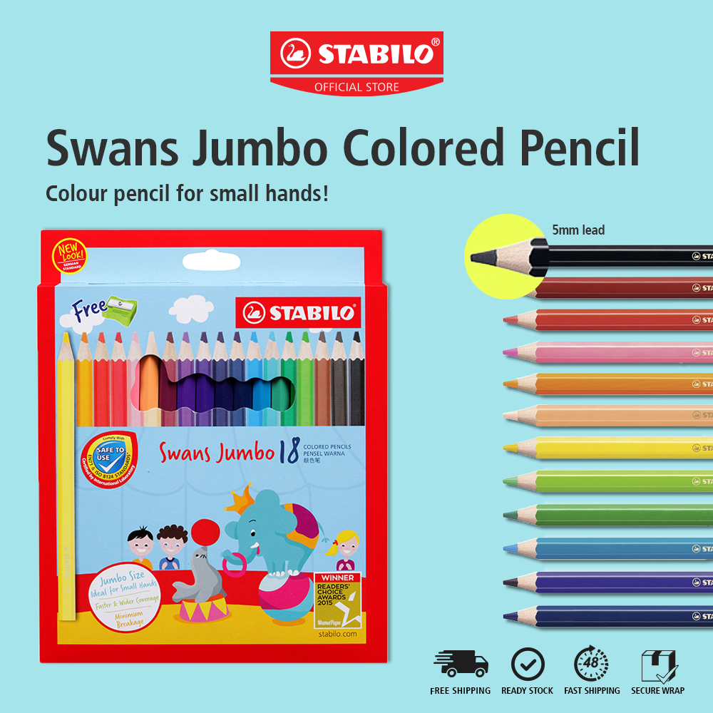 BUNDLE SET STABILO Swans Jumbo Colour Pencil Box of 12 / 18/ 24 + Trio ...