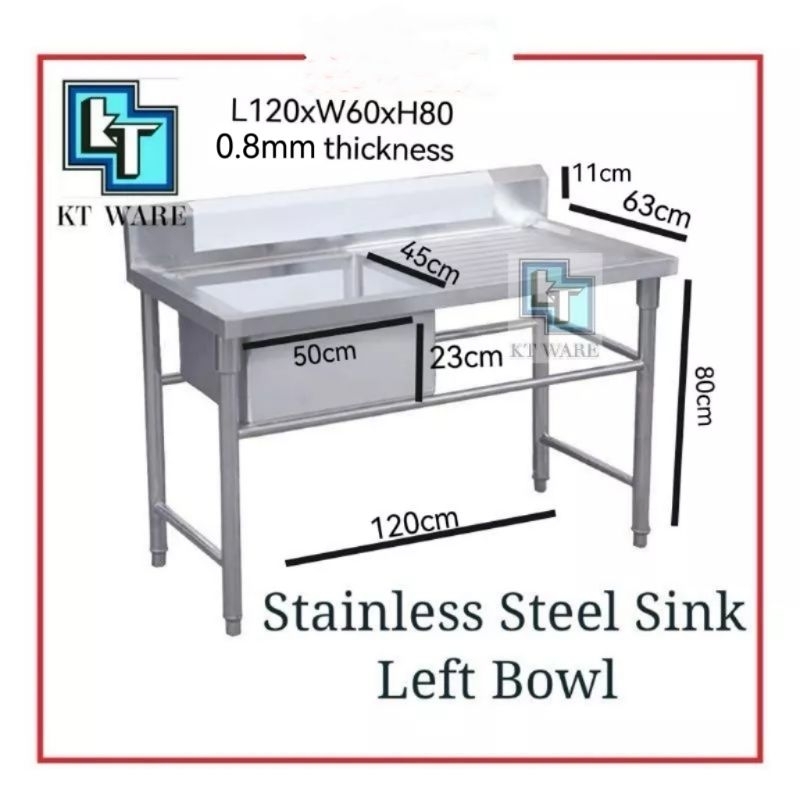 KT WARE Stainless Steel Single Bowl Sink With Drainboard / Mangkuk ...