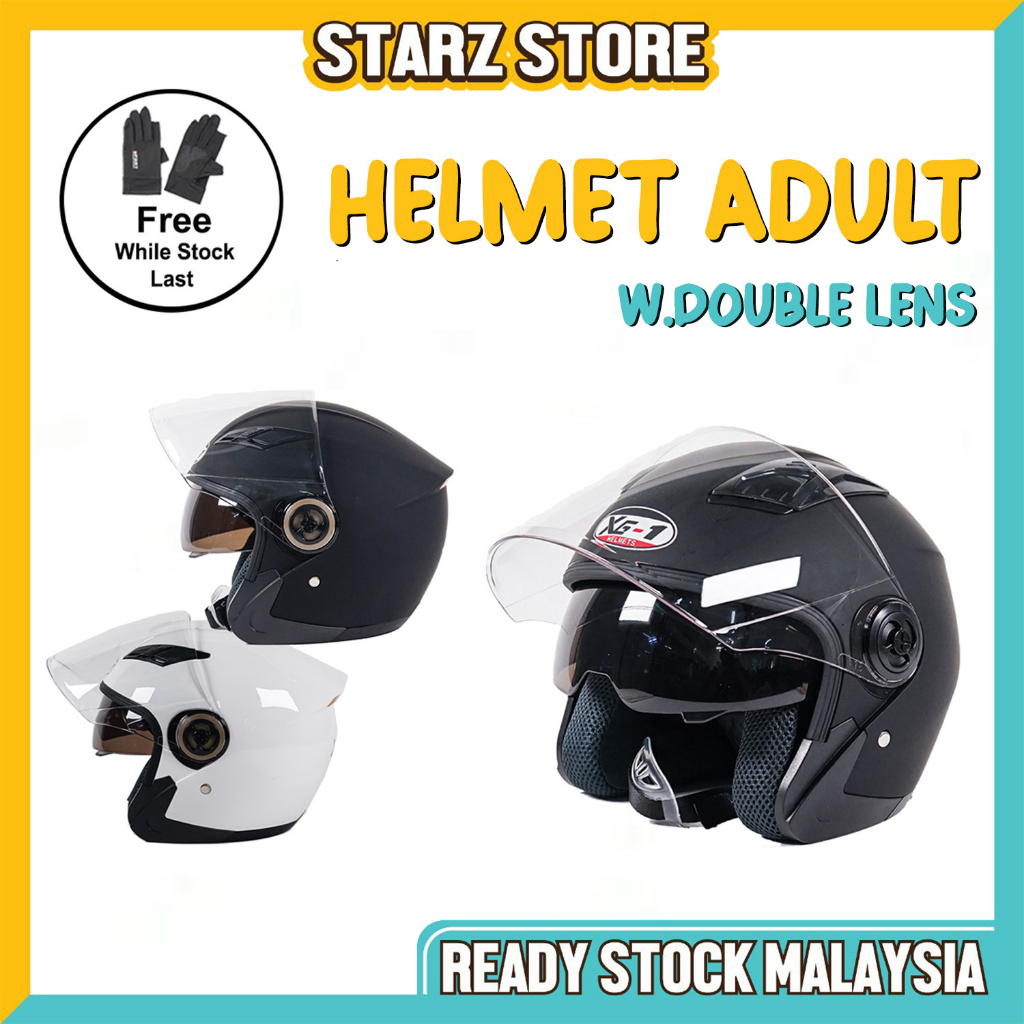 Topi keledar Motorcycle Helmet Double Lens Motorcycle Helmet Half ...