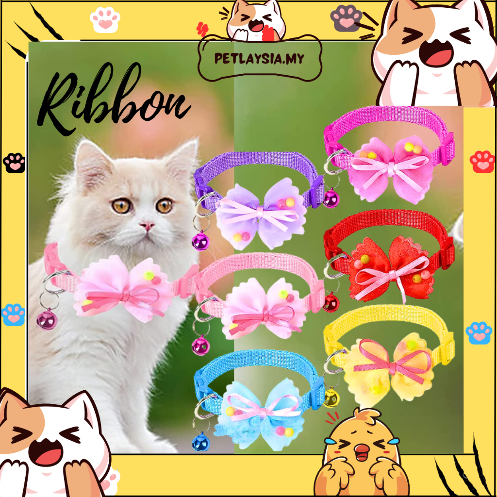 BUY 10 FREE 1 Collar Rantai Kucing Ribbon Collar Adjustable Dog Cat ...