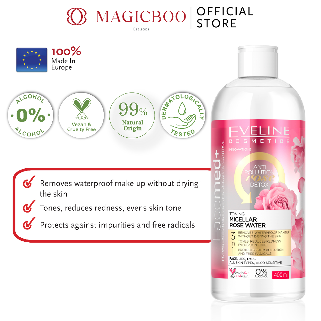 Magicboo Eveline Facemed+ Toning Micellar Rose Water (400ml) | Shopee ...