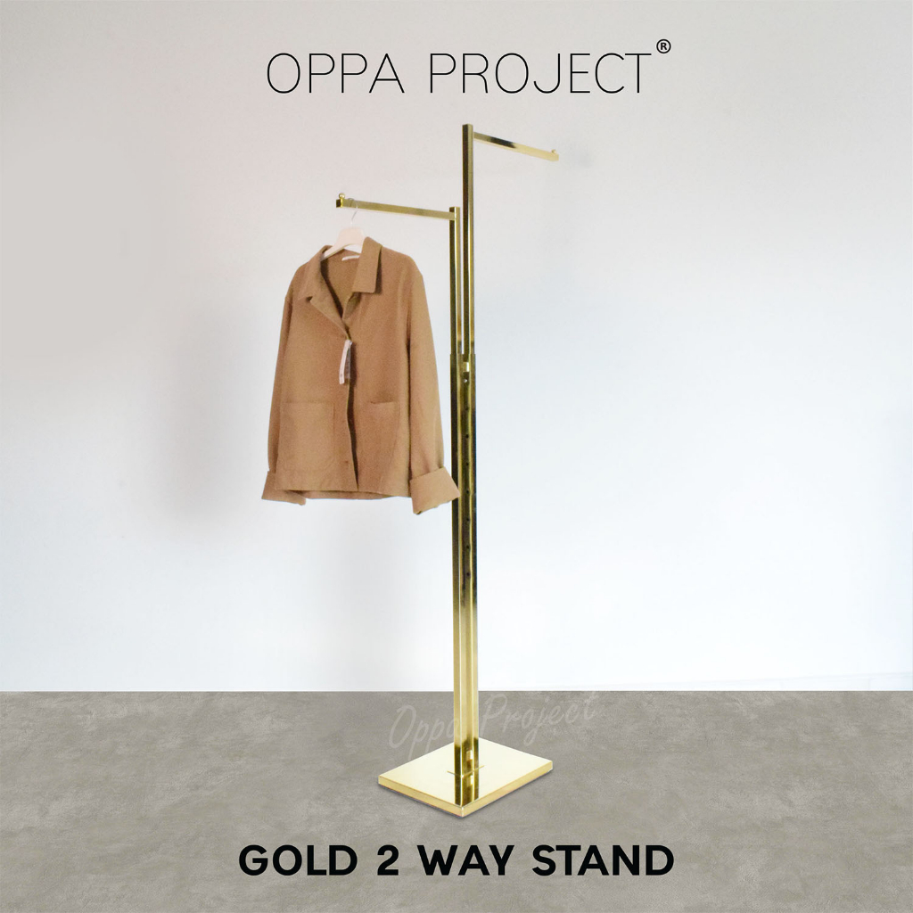 OPPA PROJECT Gold Two Way Stand Garment Rack for Hanging Cloth, Strong Metal 2 Way Cloth Stand ...