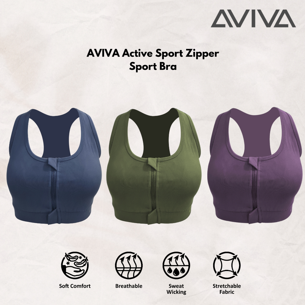 【S - XXL】AVIVA Active Sport Zipper Sport Bra (81-6120) | Shopee Malaysia