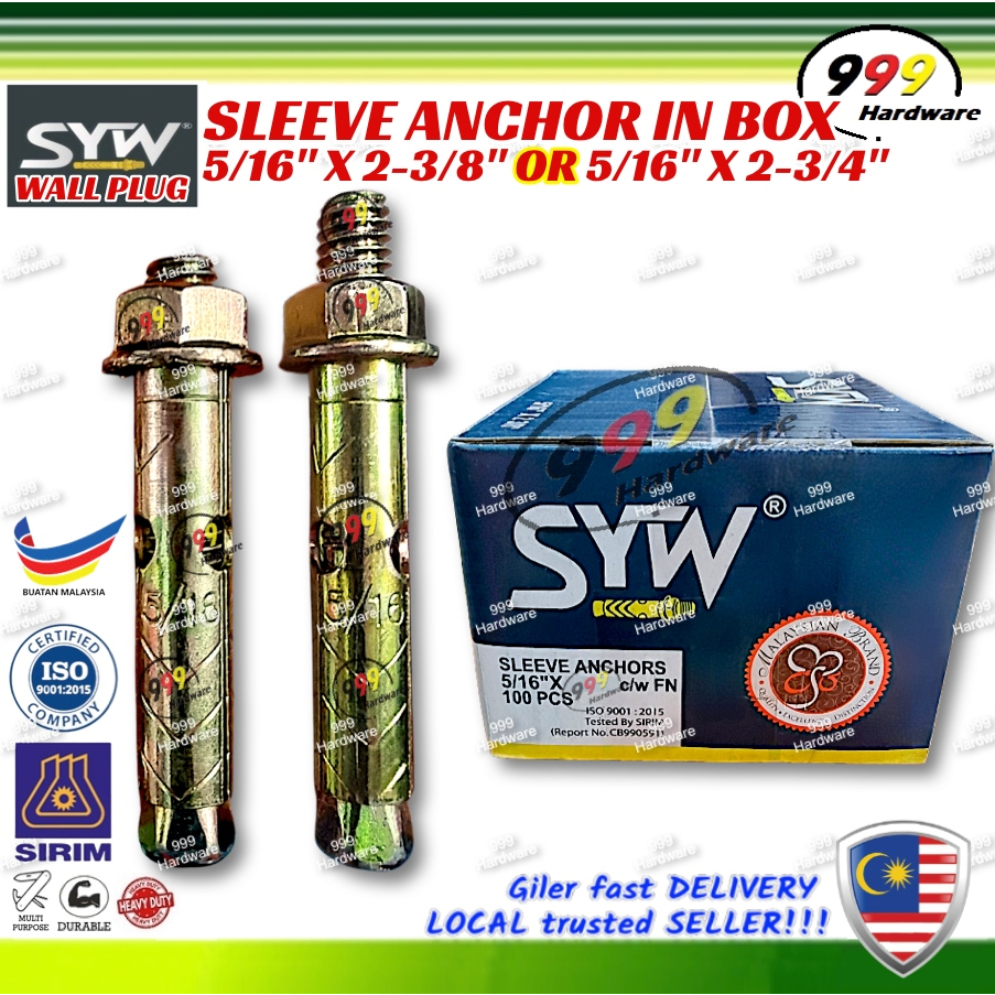 999 SYW 5/16 x 2-3/8" OR 2-3/4" WALL PLUG IN BOX/ ⌀10mm WALL PLUG BESI ...