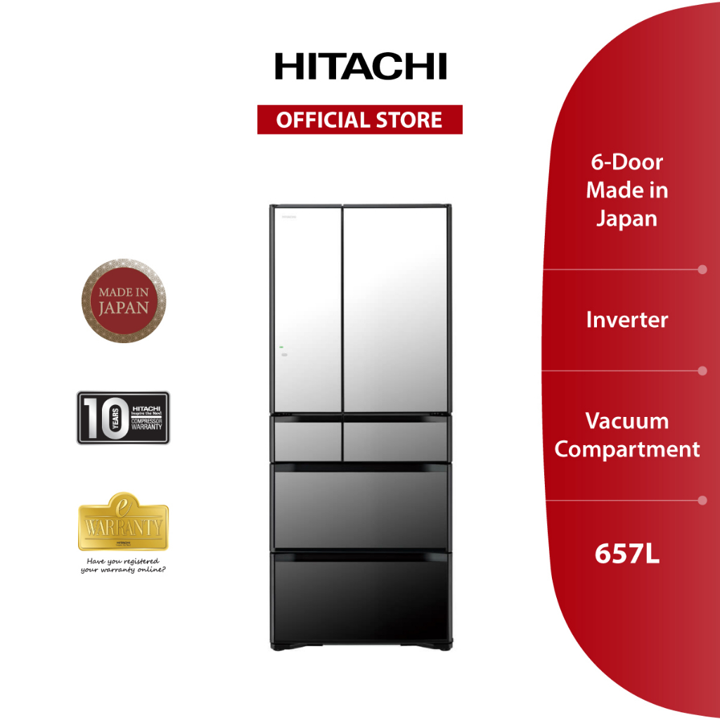 Hitachi Inverter 6 Door K Series Refrigerator 657L (Crystal Mirror) (R ...