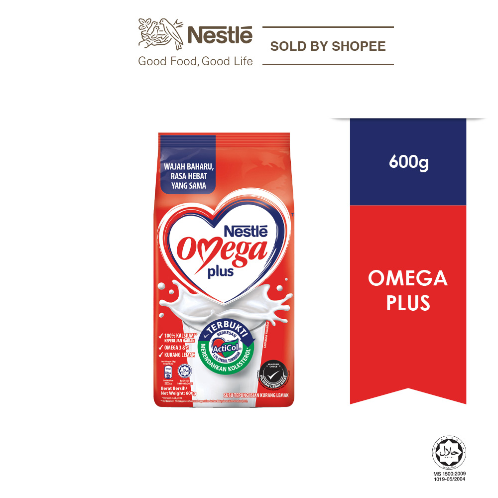 Nestle Omega Plus Plain Reduced Fat Adult Milk Powder (600g) | Shopee ...