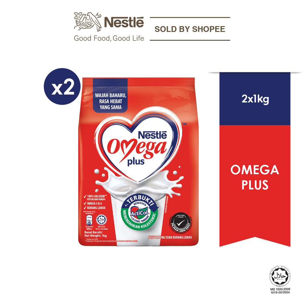 [Bundle of 2] NESTLE Omega Plus Plain Milk Powder 1kg (Halal) | Shopee ...