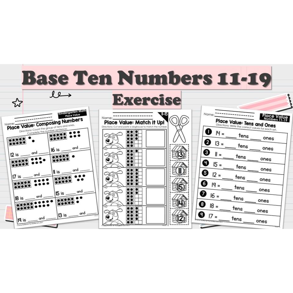 [PRE110] 37 pages Base Ten Numbers 11-19 - Exercise Worksheet for Pre ...