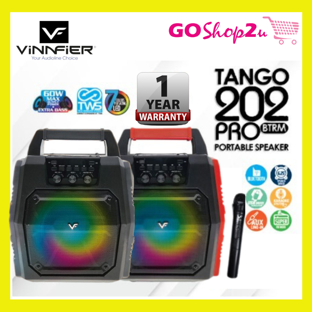 (NEW) VINNFIER VF Tango 202 Pro BTRM TWS Wireless Portable Bluetooth Speaker Wireless Mic Stereo ...