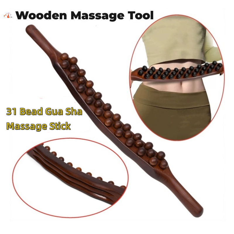 【In Stock】Wooden Massage Tool 31 Bead Gua Sha Massage Stick For Back ...