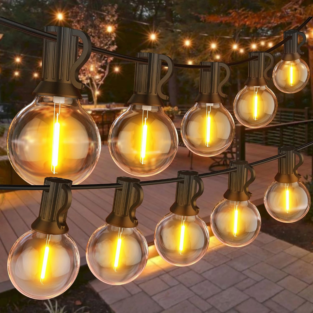 LED G40 Outdoor String Lights - with 50 LED Shatterproof Bulbs ...