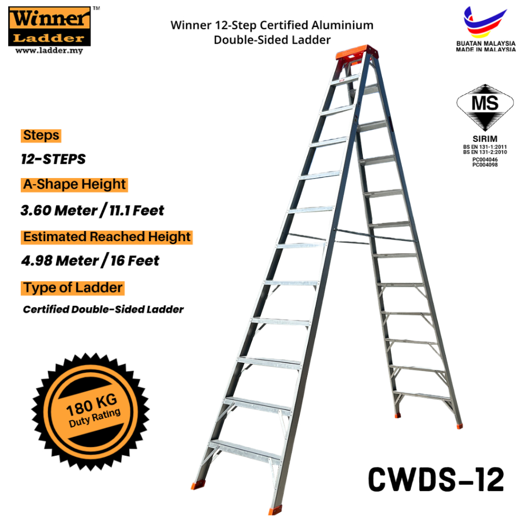Winner Ladder 12-Step Heavy Duty Certified Aluminium Double-Sided ...