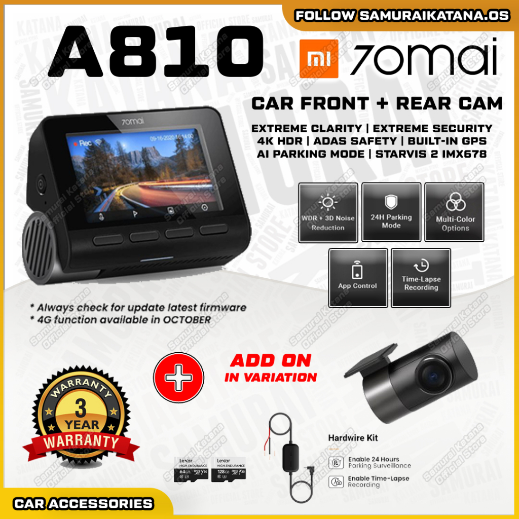 [New Launch] Car Recorder 70mai A810 4K Dash Cam Dual Vision with GPS ADAS UHD Resolution HDR ...
