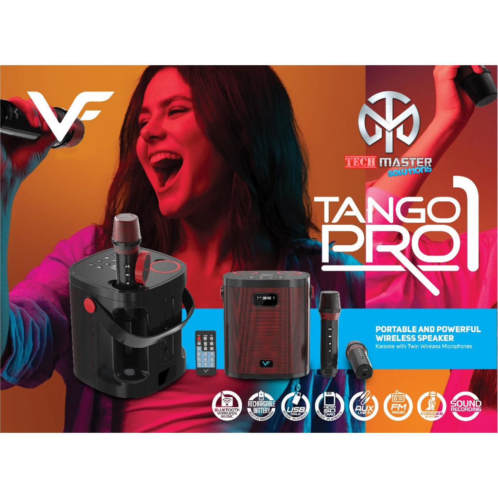 Vinnfier VF Tango Pro 1 Bluetooth Portable Karaoke Speaker with 2 Wireless Microphone Support ...
