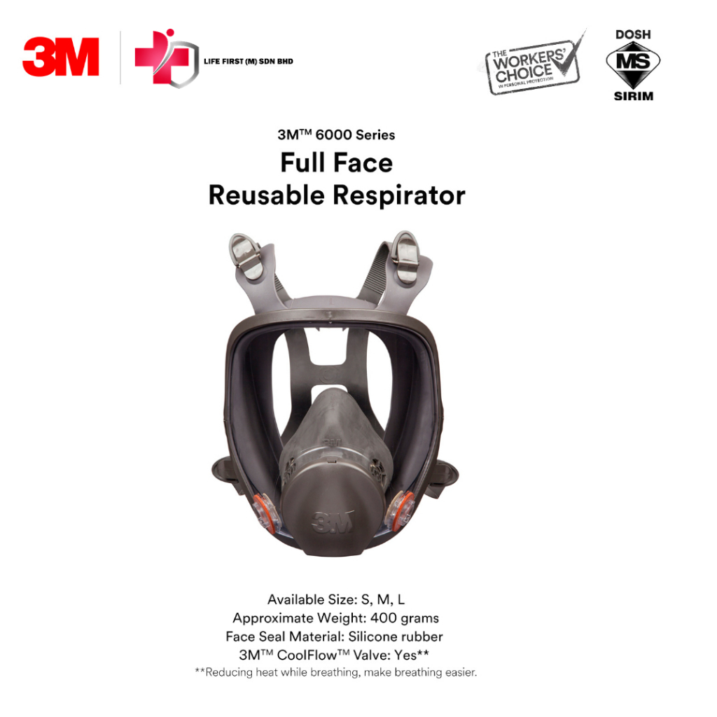 3M 6000 Series Reusable Full Facepiece Respirator/ 6700 6800 6900/ Full ...