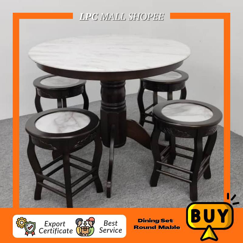 LPC MALL 915 Round Laminate White Mable + 702 Round 18”Stool Dining Set ...