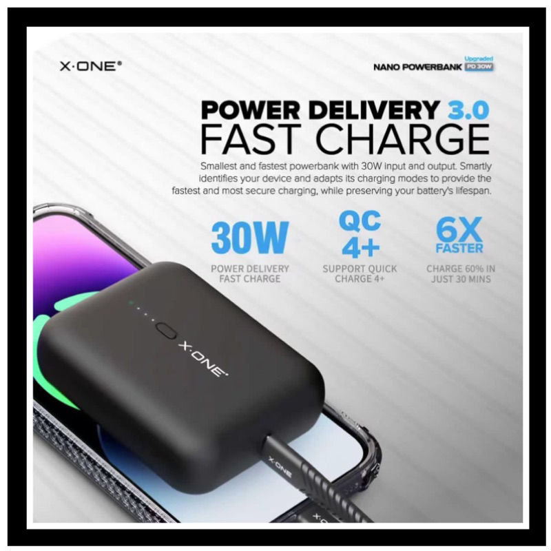 X.One Nano Powerbank Original 10000mAh Dual Port with 30W PD+QC 3.0 ...