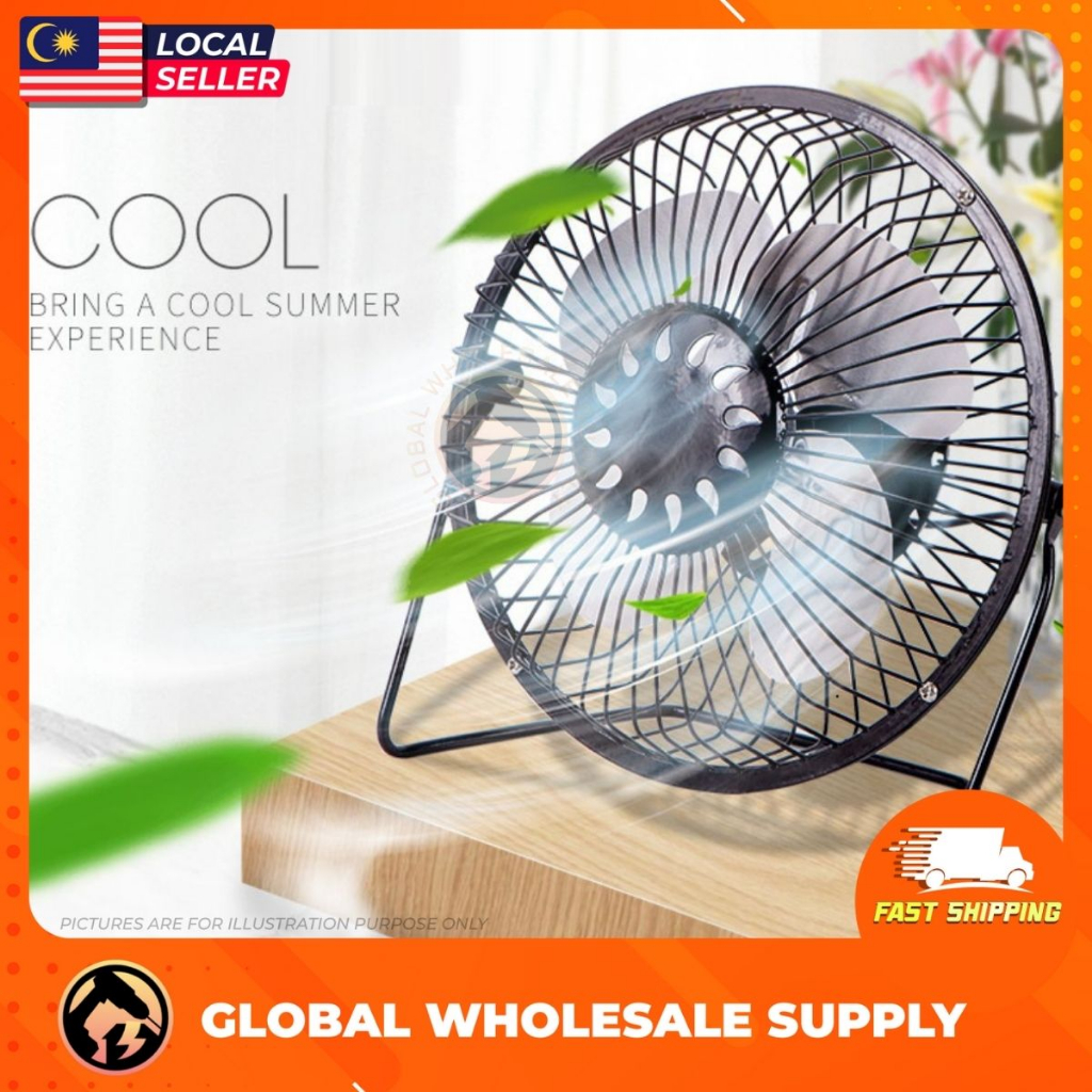 LARGE 6 Inch Table Fan Strong Wind Portable Tabletop Mini Metal USB Fan ...