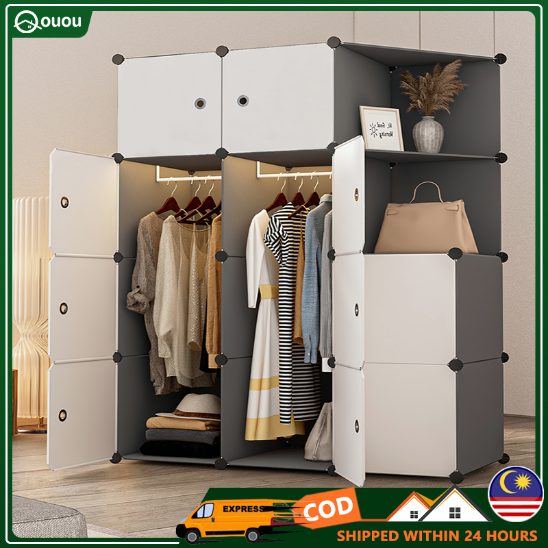 Oo-Wardrobe Clothes DIY Almari baju Grey Door Cabinet Hanging DIY ...