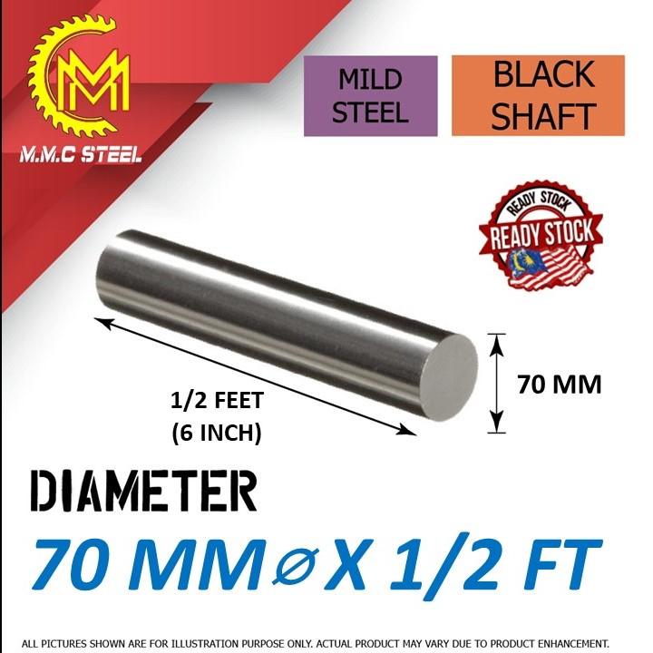 M.S.Black Shaft ( Diameter 70MM x ½ft panjang ) Rod Mild Steel Round ...