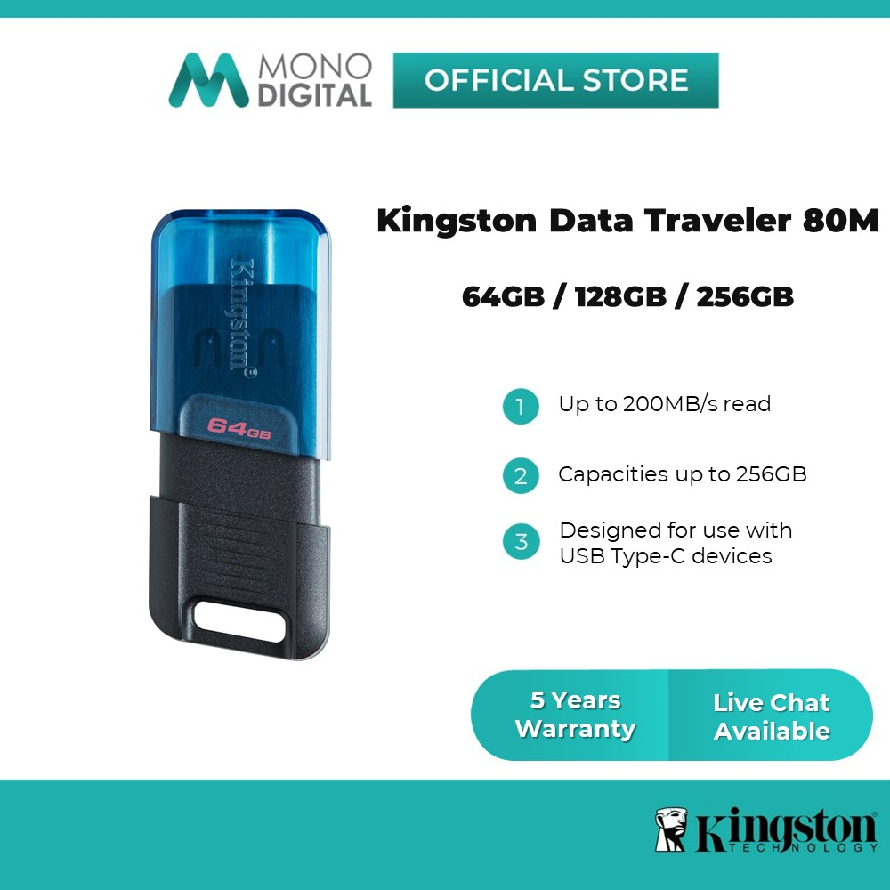 Kingston Data Traveler DT80M USB-C USB 3.2 Gen 1 Flash Drive With ...
