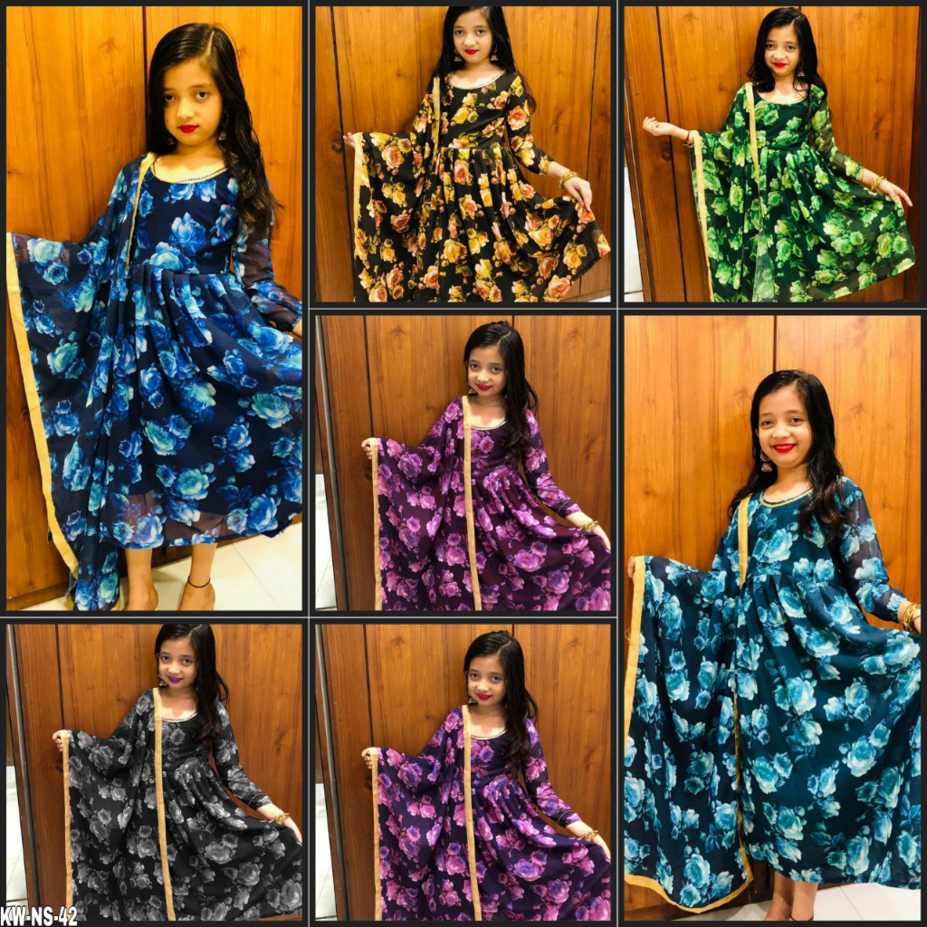 2 To 10 Years Georgette Gown With Dupatta for kids/Gaun Georgette ...