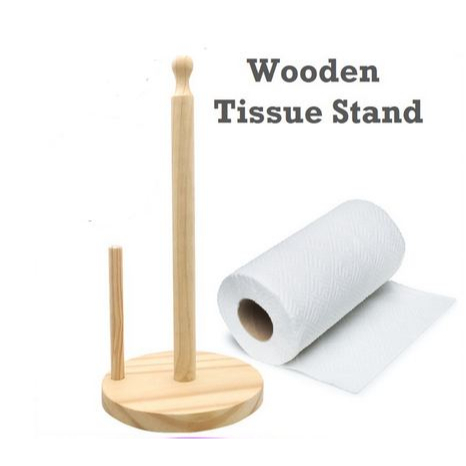 Wooden Roll Paper Holder Vertical Stand Kitchen Towel Toilet Tissue ...