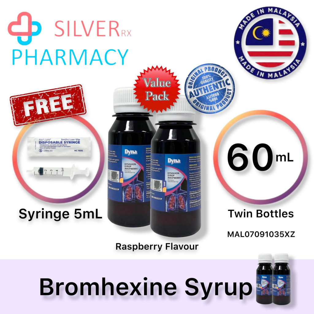 [Exp 08/2024] Dyna Dysolvon Syrup Bromhexine [Raspberry] 60mL [Single ...