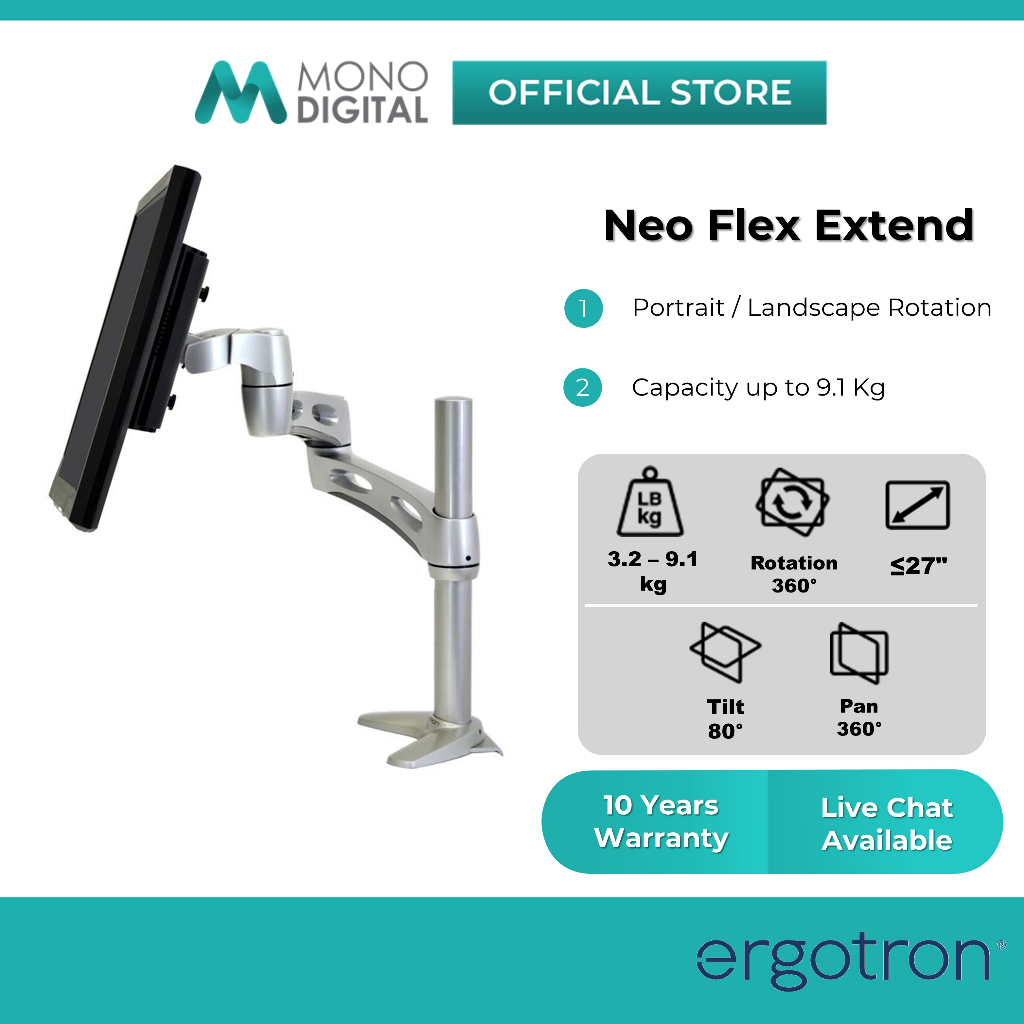 Ergotron Neo-Flex Extend Monitor Arm, VESA Desk Mount , Ergonomic ...