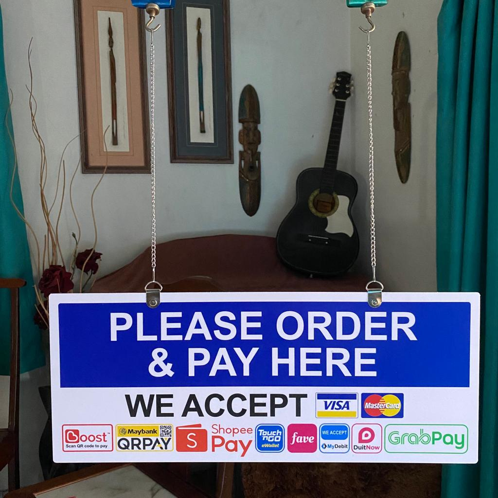 PLEASE ORDER AND PAY HERE, CASHIER, CASH ONLY, PICK UP, HANGING SIGN ...