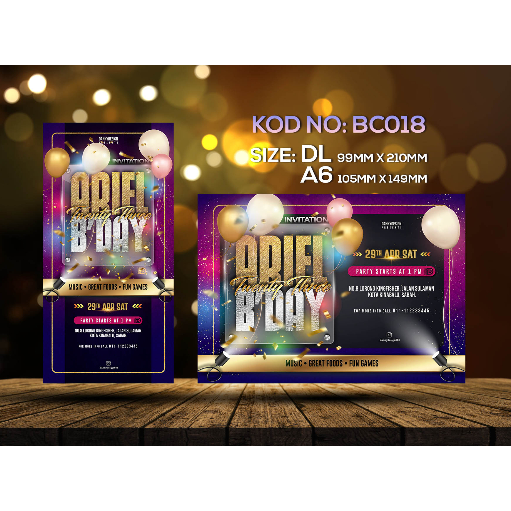 Kad Hari Jadi / Kad Jemputan / Birthday Party Invitation Kod No. BC018 ...